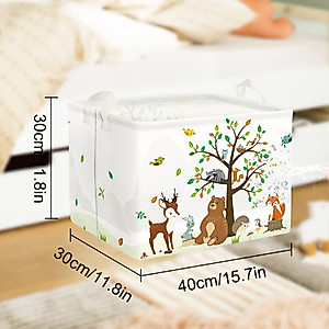 Clastyle Woodland Animals Bear Fox Raccoon Tree Baby Gift Storage Basket Deer Owl Collapsible Rectangular Shelf Basket Toy Book Clothes Towel Storage Bin for Nursery