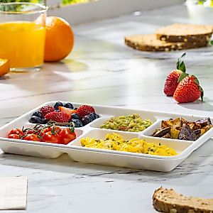 Comfy Package, 100% Compostable 5 Compartment Plates Eco-Friendly Disposable Sugarcane 10 inch Paper Trays