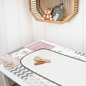 HawSkgFub Sleeping Elephant Floral Changing Pad Cover for Baby Girls Pink, Dream Big Little One Flower Diaper Change Table Covers, Soft Stretchy Safe Snug Fitted Changing Mat Sheets Fit 32"/34" x 16"