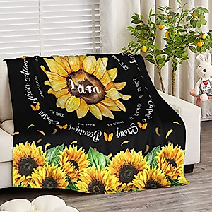 Healing Throw Blanket with Inspirational Thoughts, Sunflower Blanket for Women, Cozy Soft Inspirational Throw Blanket, Warm Fleece Blanket Gifts for Birthday Christmas Thanksgiving 50x60 Inches