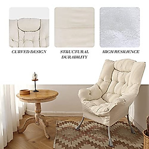 Superrella Modern Soft Accent Chair Living Room Upholstered Single Armchair High Back Lazy Sofa (White)