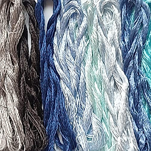 Gnognauq 12 Skeins Blue Series Embroidery Silk Thread Floss Handmade Woven Threads for Embroidery Embellishment Craft Needlework