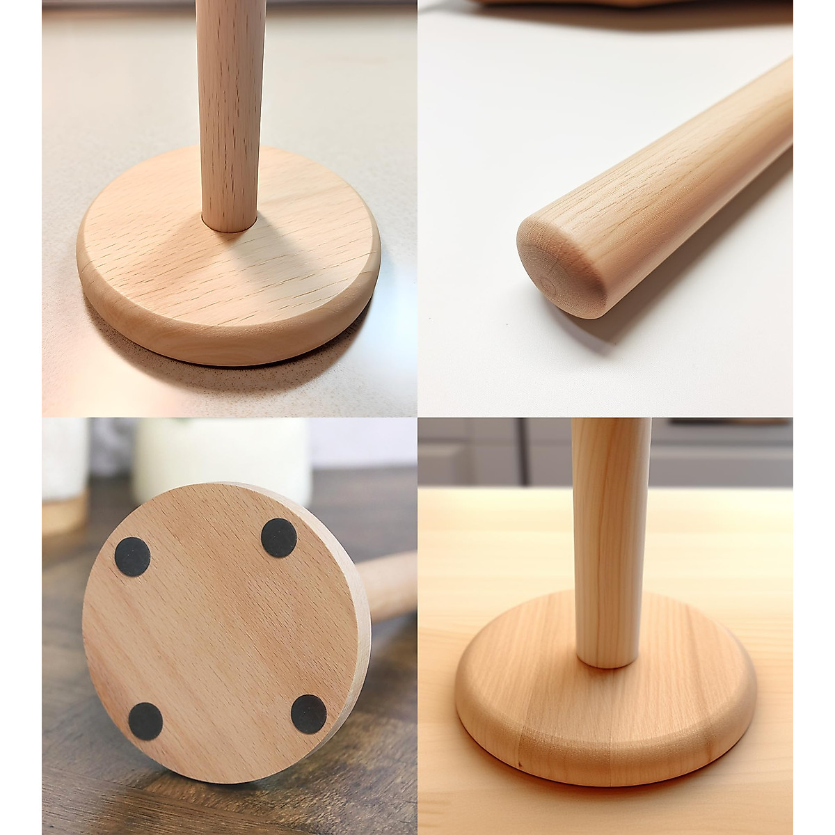 KitchLife Wooden Paper Towel Holder Countertop - Solid Beechwood Paper Towel Dispenser Stand with Anti-Skid Base