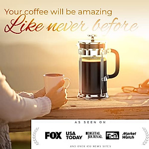 coffee press French Press Coffee Maker with 2 Extra Screens, 34oz, French Press Stainless Steel 304 Grade, Easy Disassemble Design Double Filter, Thick Heat Resistant Glass Pot