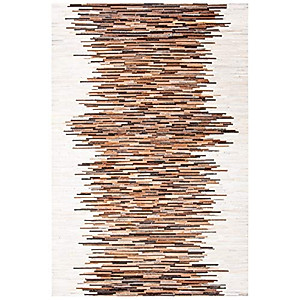 SAFAVIEH Studio Leather Collection 8' x 10' Ivory / Brown STL814A Handmade Mid-Century Modern Leather Area Rug