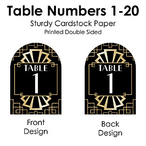 Big Dot of Happiness Roaring 20’s - 1920s Art Deco Jazz Party Double-Sided 5 x 7 inches Cards - Table Numbers - 1-20