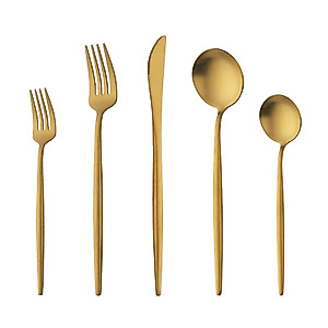 TUPMFG 40 Pieces Matte Gold Silverware Set, Stainless Steel Gold Flatware Set for 8, Satin Finish Spoons and Forks Silverware Set, Gold Cutlery Utensils Set, Dishwasher Safe