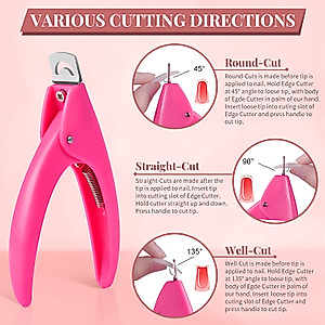 MORGLES Nail Clippers for Acrylic Nails, Professional Acrylic Nail Clippers Fake Nail Cutters for Nail Tips for Nail Art Manicure, Pink