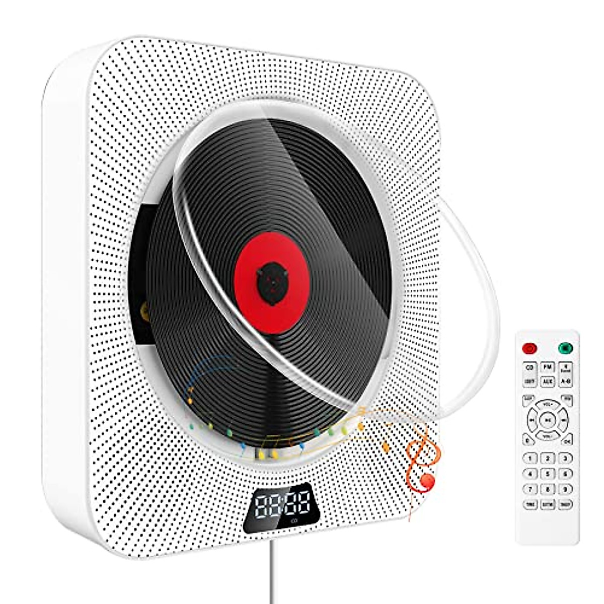 Wall Mountable CD Player Bluetooth: CD Player for Home with LCD Display Remote Control - Built-in HiFi Speakers FM Radio, Support CD/MP3/USB/TF/AUX Input Output/time and Alarm Clock
