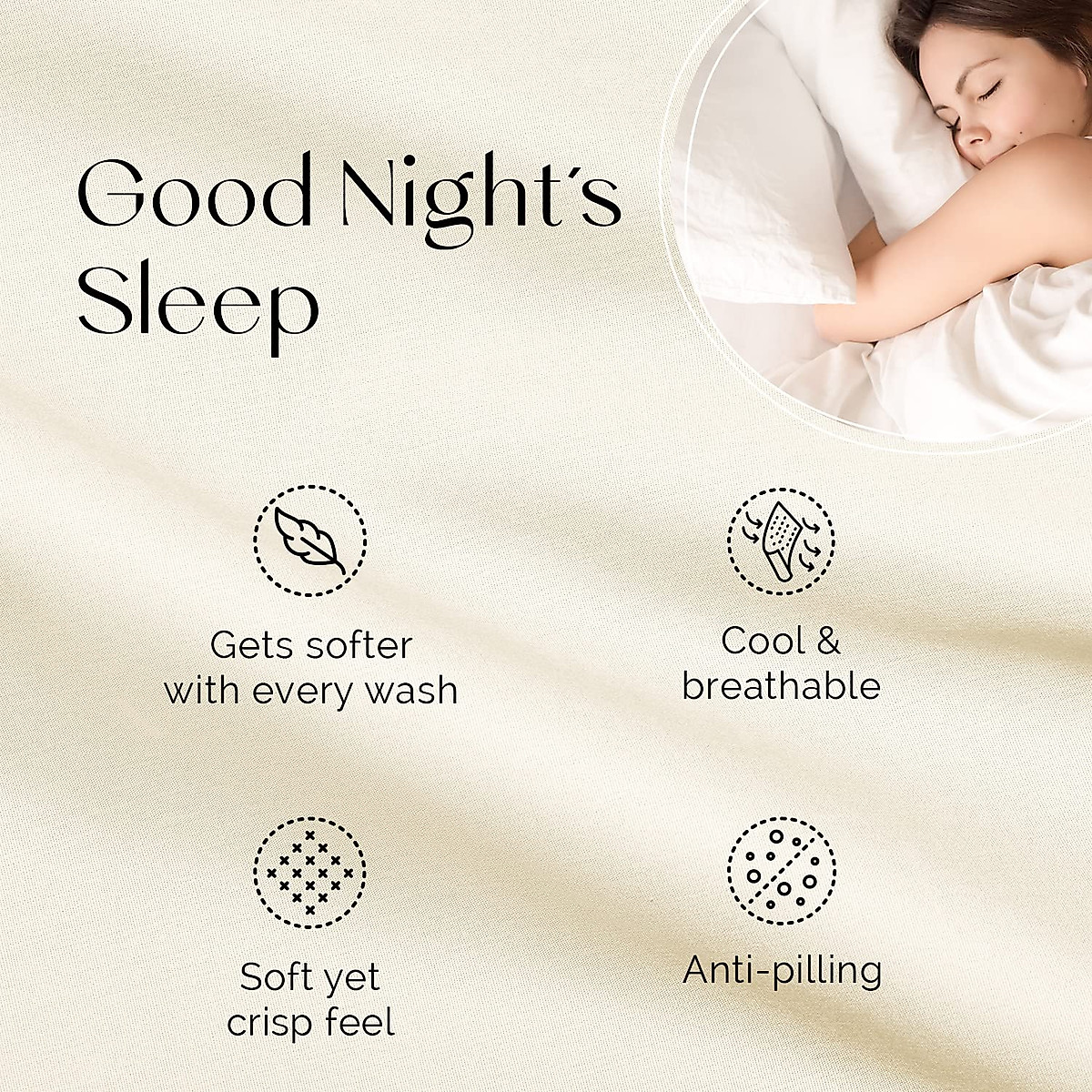 Five Looms 4 Piece Classic Percale Sheets Set, 100% Cotton with Deep Pocket 15”, Easy Care Luxury Hotel Quality Soft Cooling Sheets Set, Fitted Sheet, Flat Sheet and 2 Pillowcases, Queen, Buttercream