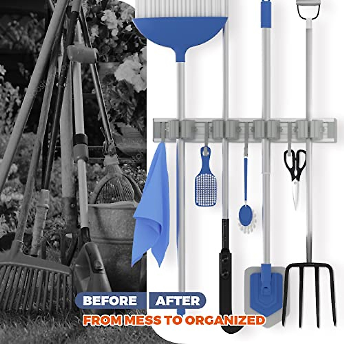 Nipoko Broom Holder Wall Mount, 2Pack Mop Broom Organizer Garden Tool Organizer- Kitchen, Closet, Garage & Laundry Room Storage, Grey