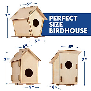 CRAFTY HAPPITOYS Birdhouse Kit - 15 Unfinished Wood Bird Houses for Children to Paint - Wood Craft Project Kits for Kids - Wooden Arts & Craft for Girls & Boys