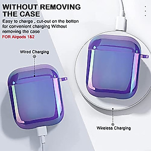 Glitter Laser Case for AirPods 2/1 with Pearl Wrist Bracelet Chain Keychain Soft TPU Protective Case for Women Girls Kids Cover Compatible with AirPod 2nd &1st Gen -Lilac Purple