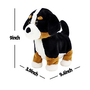 Esstaa Toy Puppy Plush Dog Animal with Control Leash Walking, Barking, Tail Wagging, Gift for Kids, Girls, Boys, Friends 9.4 Inch(Black)