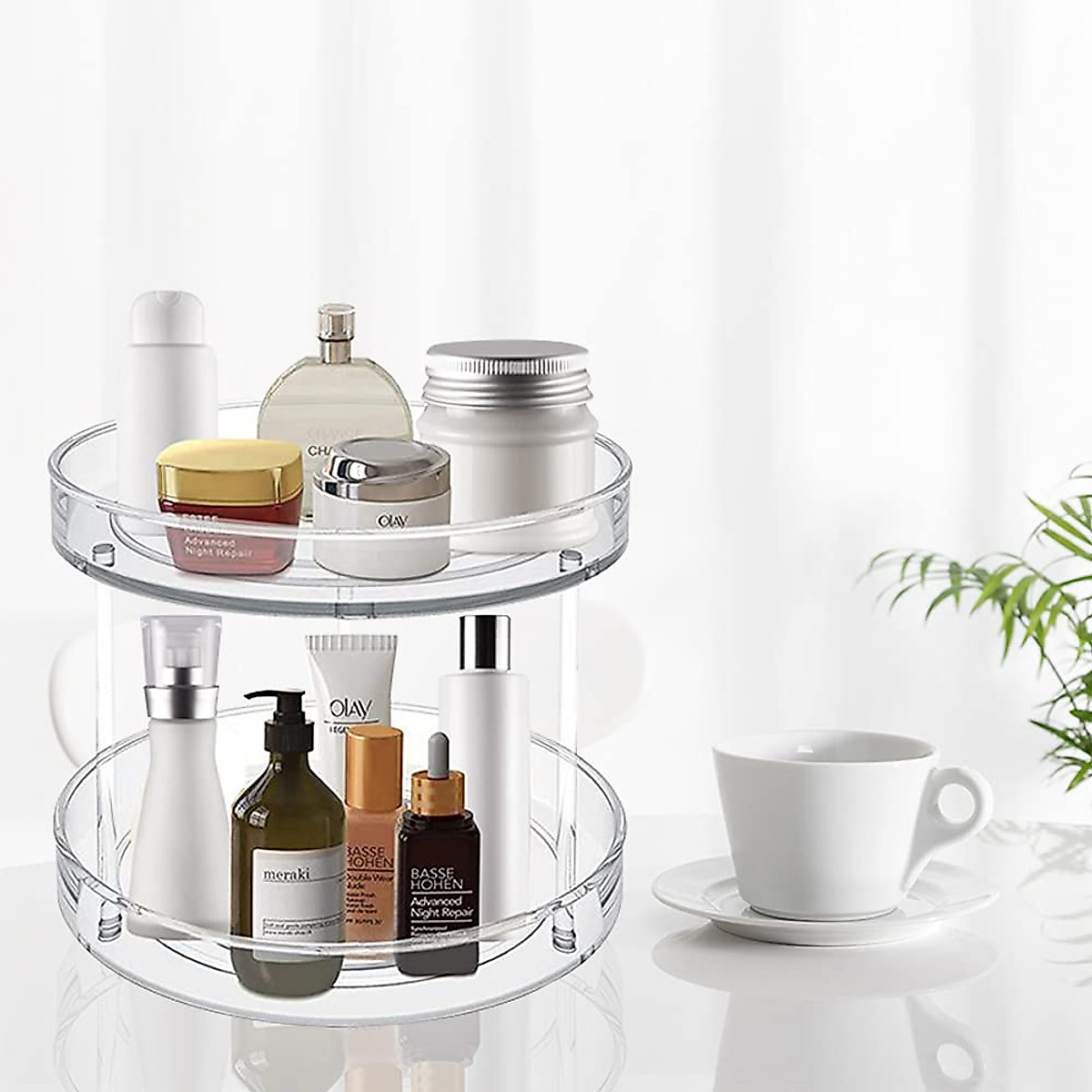 2 Tier Lazy Susan Organizer for Cabinet, 9-Inch Clear Lazy Susan Turntable for Cabinet Organizer, Skincare Organizer , Spice Storage Containers