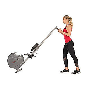 Sunny Health & Fitness Compact Folding Magnetic Rowing Machine with LCD Monitor, Bottle Holder, 43 Inch Slide Rail, 285 LB Max Weight - Synergy Power Motion - SF-RW5801, Gray