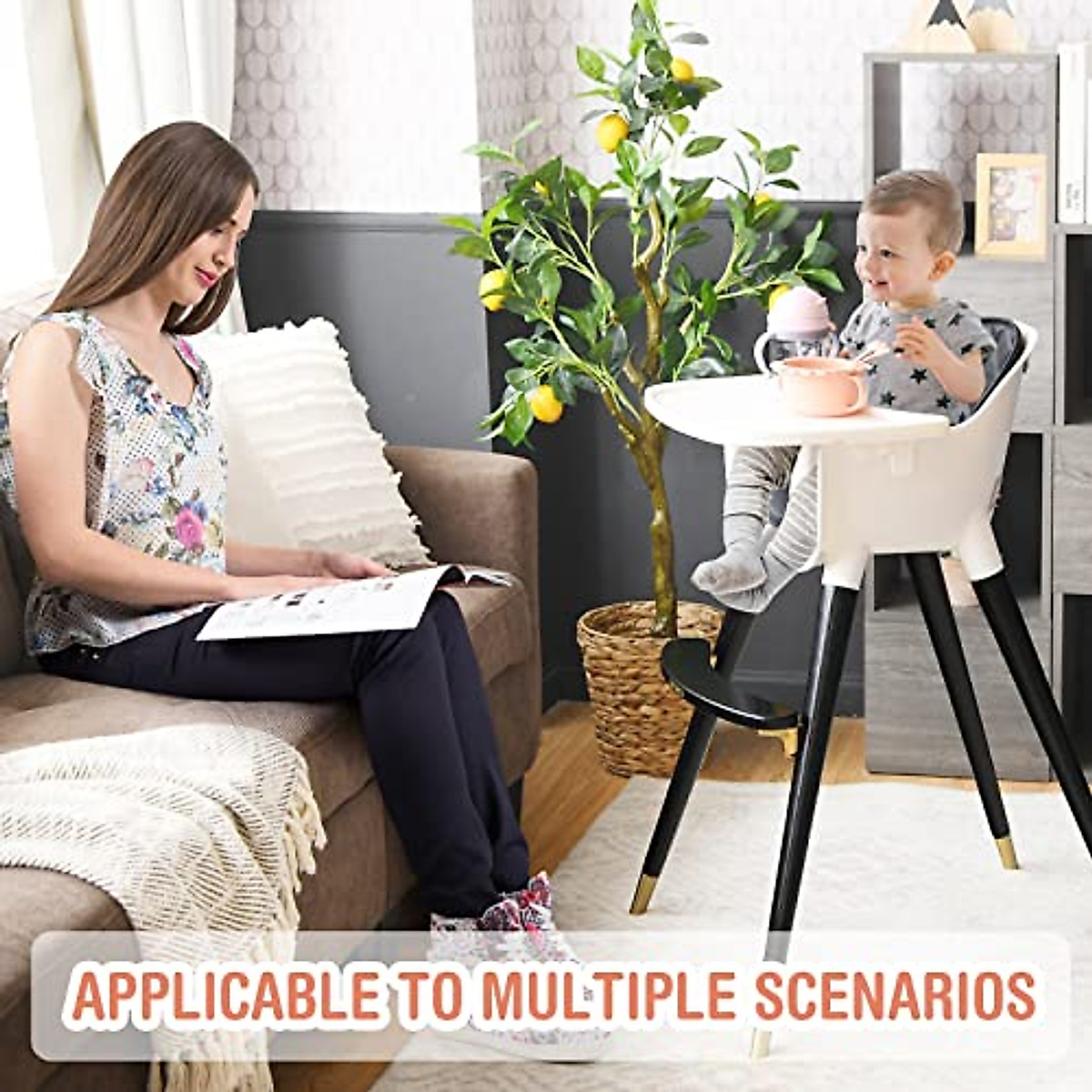 INFANS 3 in 1 Wooden High Chair for Kids and Toddlers, Modern Convertible Design with Removable Tray, Detachable Cushion, Adjustable Legs, 5-Point Harness, Footrest, Dinning Seat for Infant Girl Boy