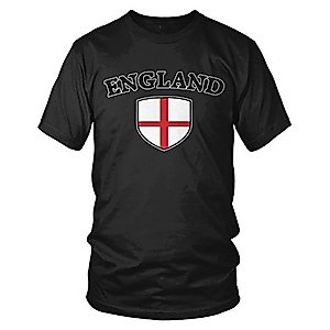 Amdesco Men's England Flag Shield, English Pride T-Shirt, Black XL