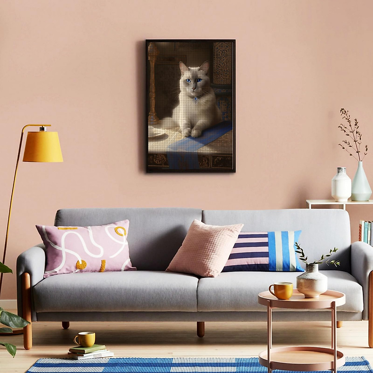 Cat Diamond Painting Kit for Adults - A Blue-Eyed cat Lying on a Tabletop Diamond Art Kit for Adults for Beginners - Perfect for Home Wall Decor (12x18inch)