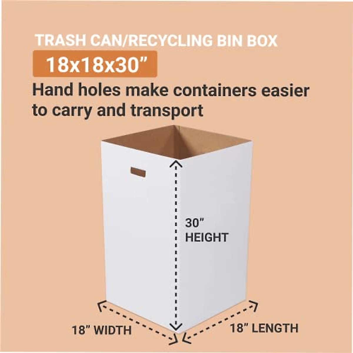 AVIDITI Cardboard Trash Cans and Recycling Bins, 40 Gallon 18"L x 18"W x 30"H 10-Pack | Reuseable and Disposeable Pop Up Garbage Boxes Container for Party, Parties, Recycle, Outdoor Events, White Box