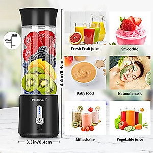 Portable Blender for Shakes and Smoothies,500ml Electric Juicer, 4000mAh Smoothie Blender with BPA-Free Material, USB Rechargeable Fresh Juice Blender for Travel, Gym, Outdoors, and Home, Black