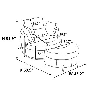 360° Swivel Accent Barrel Chair and Half Crescent Moon Storage Bench Large Ottoman with 4 Pillows,Upholstered Oversized Leisure Round Loveseat Recliner Sofa Chaise Lounge Circle Armchair for Club