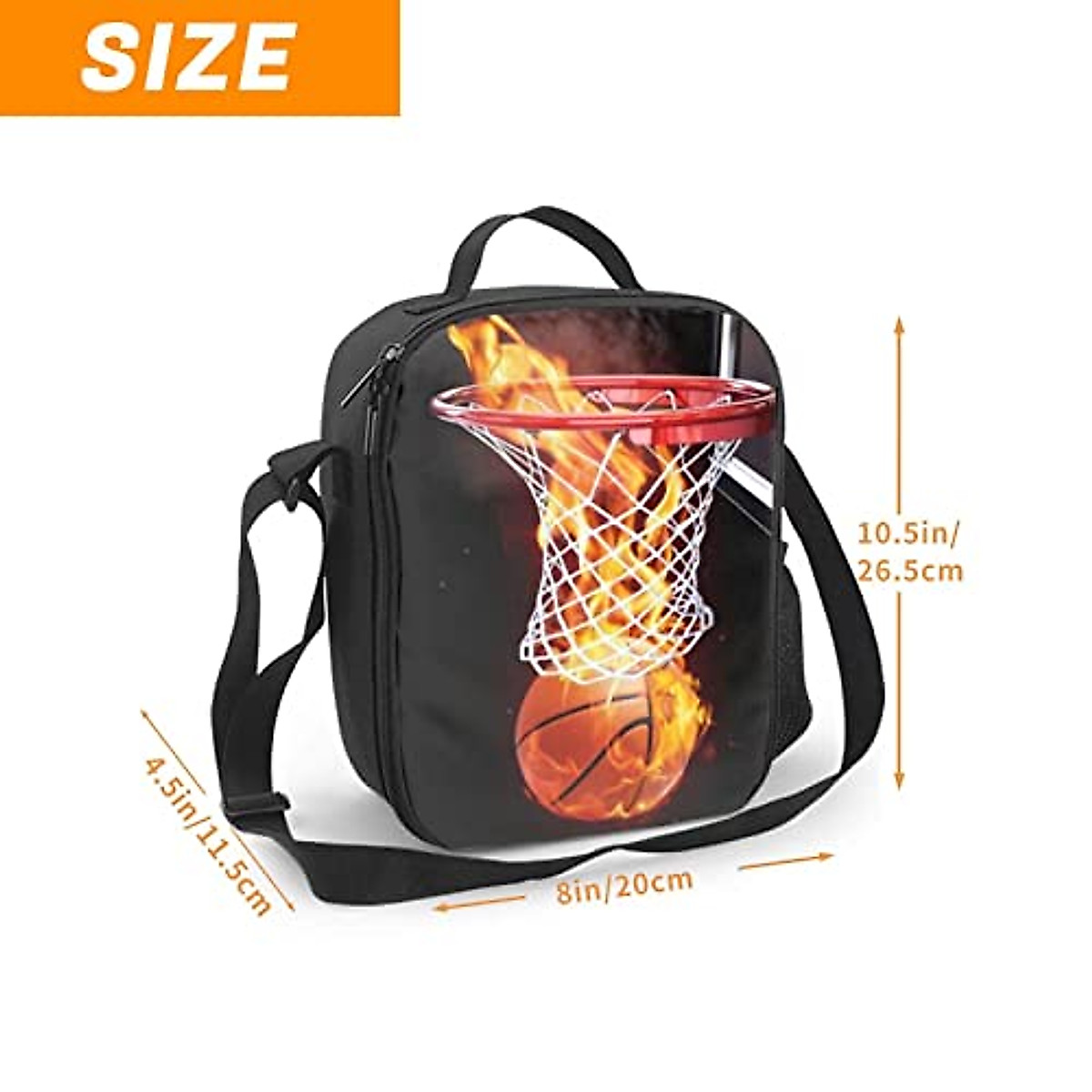 PAUSEBOLL Basketball Lunch Bag for Boys, Insulated Lunch Bag for Adult Teens Girls, Reusable Portable Lunch Box Cooler Tote Waterproof Lunch Container for School Office Picnic