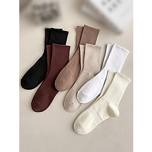 Weston Ink 6 Pairs Men's Solid Crew Socks Casual Socks Japanese Crew Knit Socks (6 Pairs[Black/Red/Brown/Khaki/White/Beige])