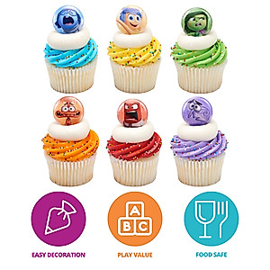 DecoPac Disney & Pixar's Inside Out 2 Bursts of Emotion Rings, Multicolored Cupcake Decorations, Food Safe Cupcake Toppers – 24 Pack