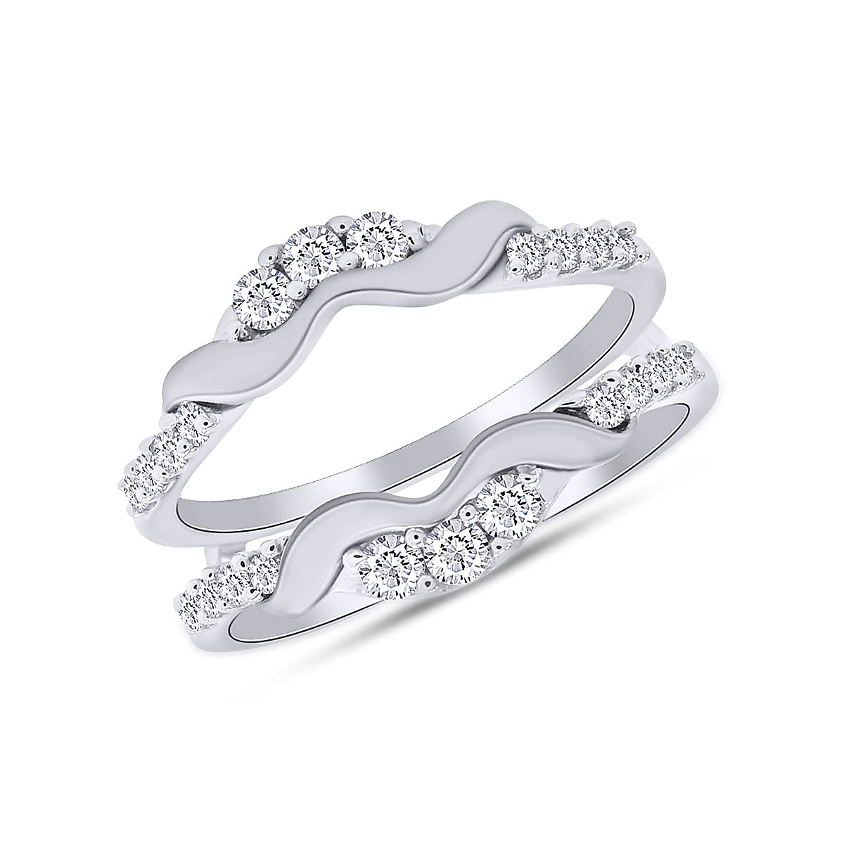 AFFY 1/3 Ct. Round Chevron Ring Guard Enhancer with Cubic Zirconia in 14K Gold Over Sterling Silver 0.33 Carat Ring Size-6