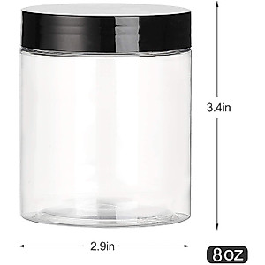 8OZ 32PCS Plastic Jars with Lids Empty Slime Cosmetics Containers Clear Gift Round PET Cream Jars with Black Lids Pen Labels for Kitchen Storage Spices Dry Food Body Butter Slime Making