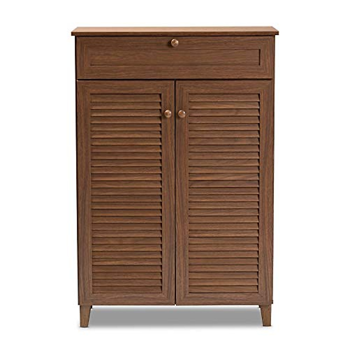 Baxton Studio Coolidge Wood 5-Shelf and Drawer Shoe Cabinet in Walnut Brown