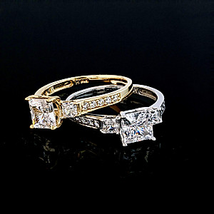 Ioka - 14K Solid Yellow Gold 1.5 Ct. Princess Cut 3 Stone CZ Engagement Ring With Stones in Band - Size 9