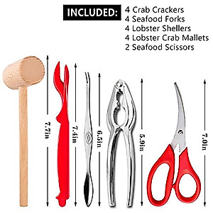 18 Pcs Seafood Tools Set including 8 Forks 4 Lobster Crackers Nut Cracker and 4 Lobster Crab Mallets 2 Seafood Scissors