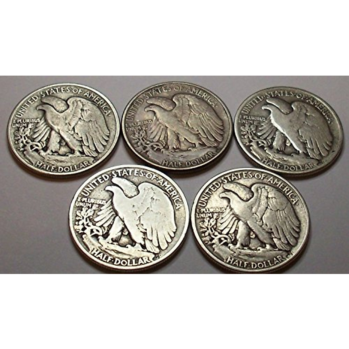 Count of 5 - Walking Liberty Half Dollar 5 Different Dates F/VF 90% Silver Fine to Extra Fine