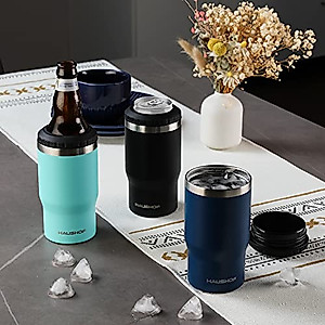 HAUSHOF 12 oz Can Cooler, 4 in 1 Insulated Stainless Steel Can Insulator, Fits for 12 oz Standard Can|12 oz Slim Can|12 oz Beer Bottle, Perfect for Camping, Beach, Picnic