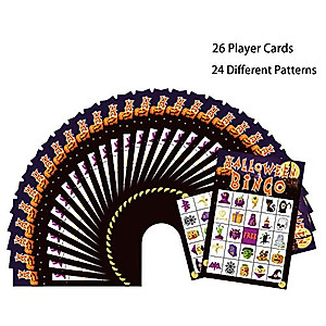 Hohomark Halloween Bingo Game Cards 26 Players Halloween Bingo Game for Kids Adults Halloween Party Favors Supplies for Home Family School Classroom Activities