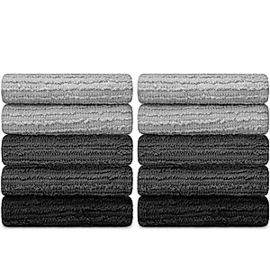 DecorRack 10 Pack Kitchen Dish Towels, 100% Cotton, 12 x 12 Inch, Small Dish Cloths, Perfect Cleaning Cloth for Washing Dishes, Kitchen, Bar, Counter and Car, Gray (Pack of 10)