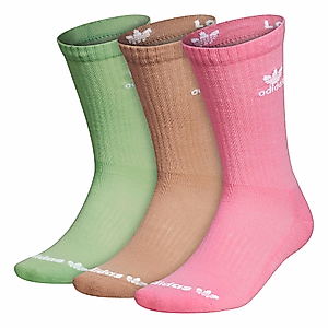 adidas Originals Trefoil Cushioned Crew Socks (3-Pair), Bliss Pink/Magic Beige/Glory Mint Green, Large