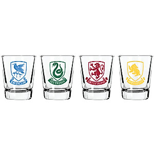 Harry Potter Shot Glass Set - 2 oz. Capacity - Set of 4 Glasses - Gryffindor, Slytherin, Hufflepuff, Ravenclaw