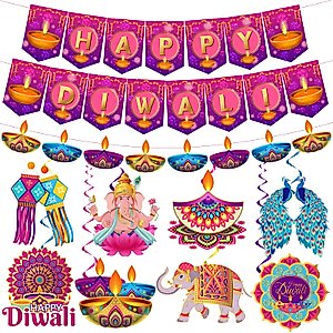 Diwali Decorations for Home, Happy Diwali Decorations includes Happy Diwali Banner and Diwali Hanging Decorations Swirls, Diwali Decorations Hanging Swirls for India Light Festival Diwali Celebration