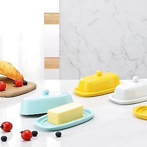 Yedio Porcelain Butter Dish with Lid White and Yellow