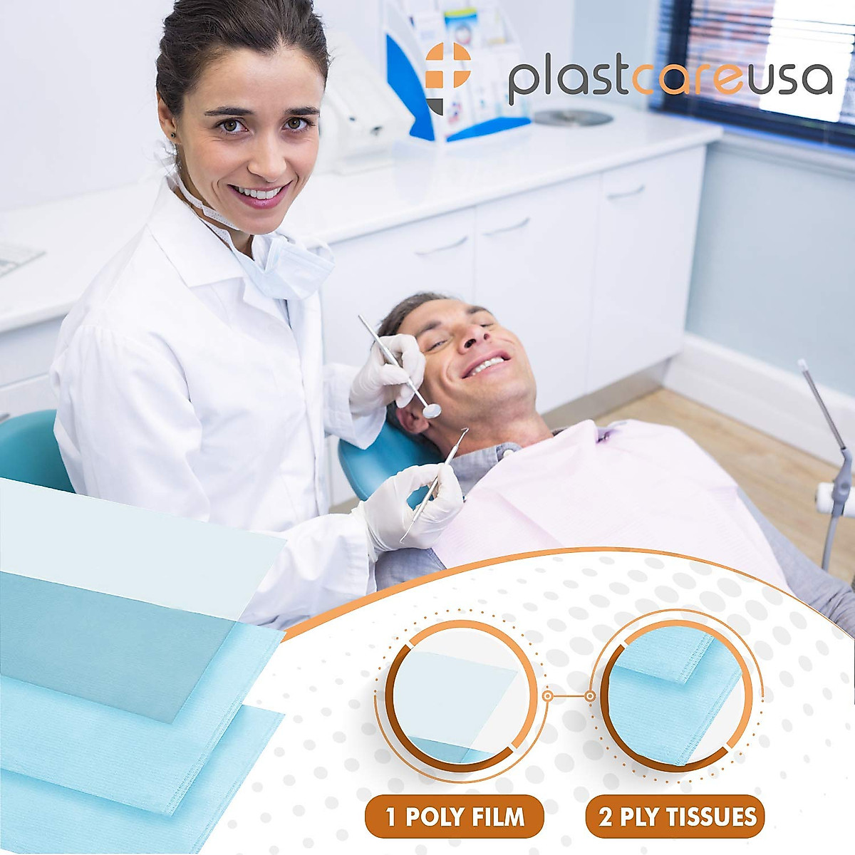 Disposable Dental Bibs 13"x18" - 3 Ply Waterproof Tattoo Bib Sheet for Patients - Dentist or Medical Tray Cover and Nail Table Cover Supplies, Fuchsia Hot Pink