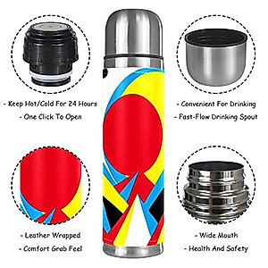 Stainless Steel Leather Vacuum Insulated Mug Geometry Thermos Water Bottle for Hot and Cold Drinks Kids Adults 16 Oz