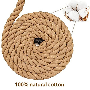 SINYLOO Twisted Brown Cotton Rope 1.25 Inch x 25 Foot - Thick Nautical Rope for Crafts, Swing, Hanging, Decoration, Tug of War