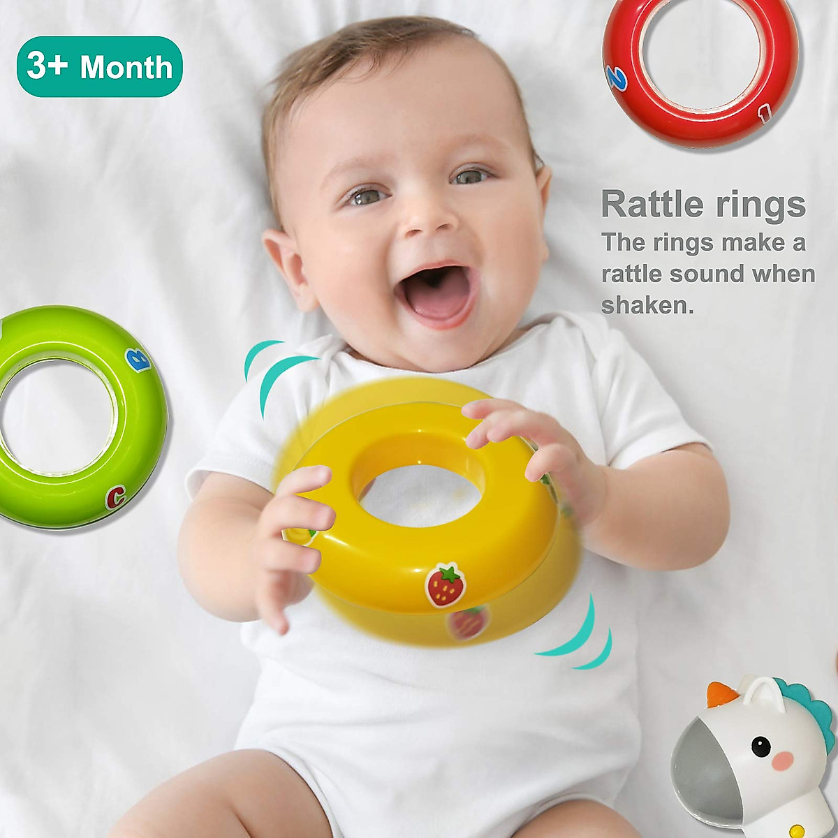 Yiosion Stacking Rings Baby Toy with Unicorn Topper, Weeble Wobble Stacking Toys for 3,6,9,12 Months Boy Girl Gifts, Baby Montessori Sensory Toys 6 to 12 Months Developmental