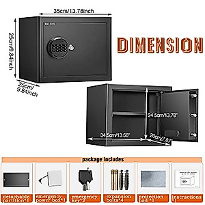 WASJOYE Cabinet Security Safe Box, Fireproof Home Lock Safe with Digital Keypad Safety Key Lock for Home Business Office Hotel Money Document Jewelry Passport Storage 13.78 x 9.84 x 9.84 inches