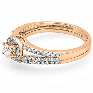 Dazzlingrock Collection 0.45 Carat (ctw) 18k Round Diamond Halo Style Engagement Ring for Women With Wedding Band Set 1/2 CT, Rose Gold, Size 7.5