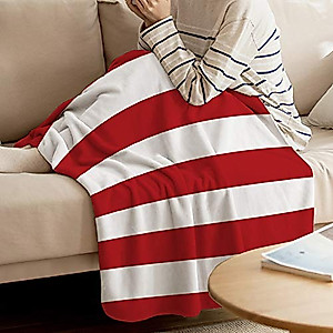 Christmas Throw Blanket Flannel Fleece Blanket Bold Stripe Pattern Red White Super Soft Warm Cozy Bed Couch Car Throw Blanket for Children Adult Travel All Reason 40x50inch