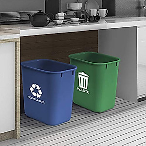 Acrimet Wastebasket Bin for Recycling and Waste 27QT (Plastic) (Green and Blue) (Set of 2)